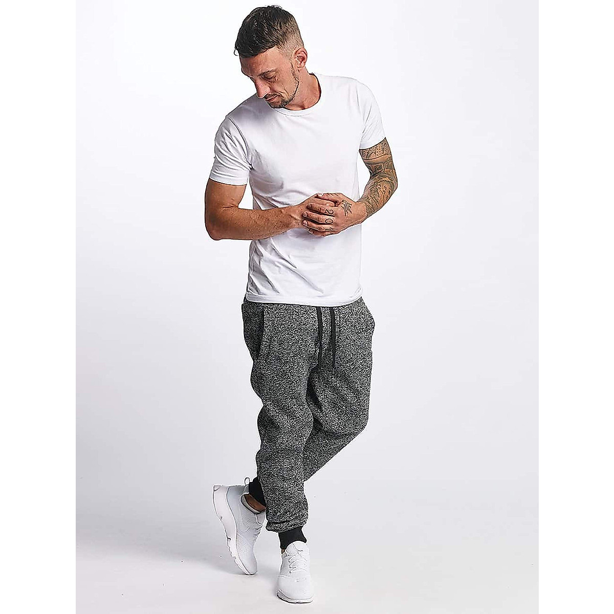 Southpole mens Basic Fleece Marled Jogger Sweatpants, Black(marled), Large US