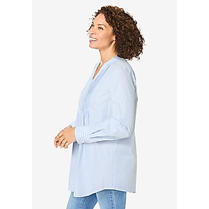 Woman Within Women's Plus Size Perfect Pintuck Tunic - 30/32, French Blue Stripe