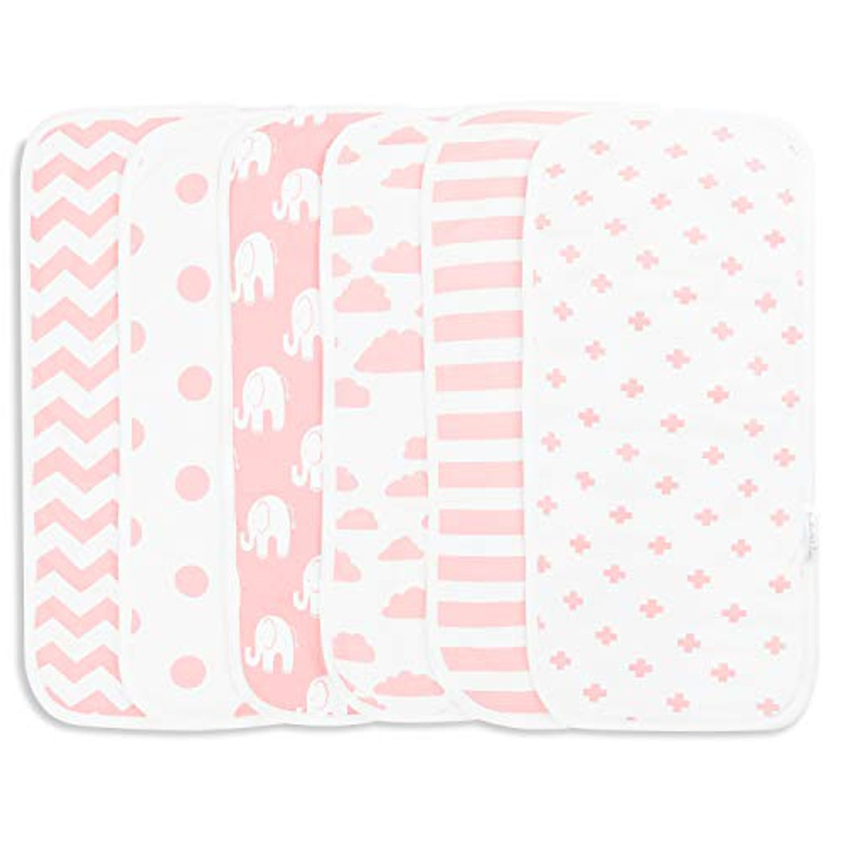 BaeBae Goods Burp Cloths for Baby Girl - Ultra Absorbent Burping Rags - Anti Shrink Unisex Burpy Clothes - Super Soft Jersey Cotton, Large 21"x10" - Thick for Newborn Cloth Diapers - 6 Pack
