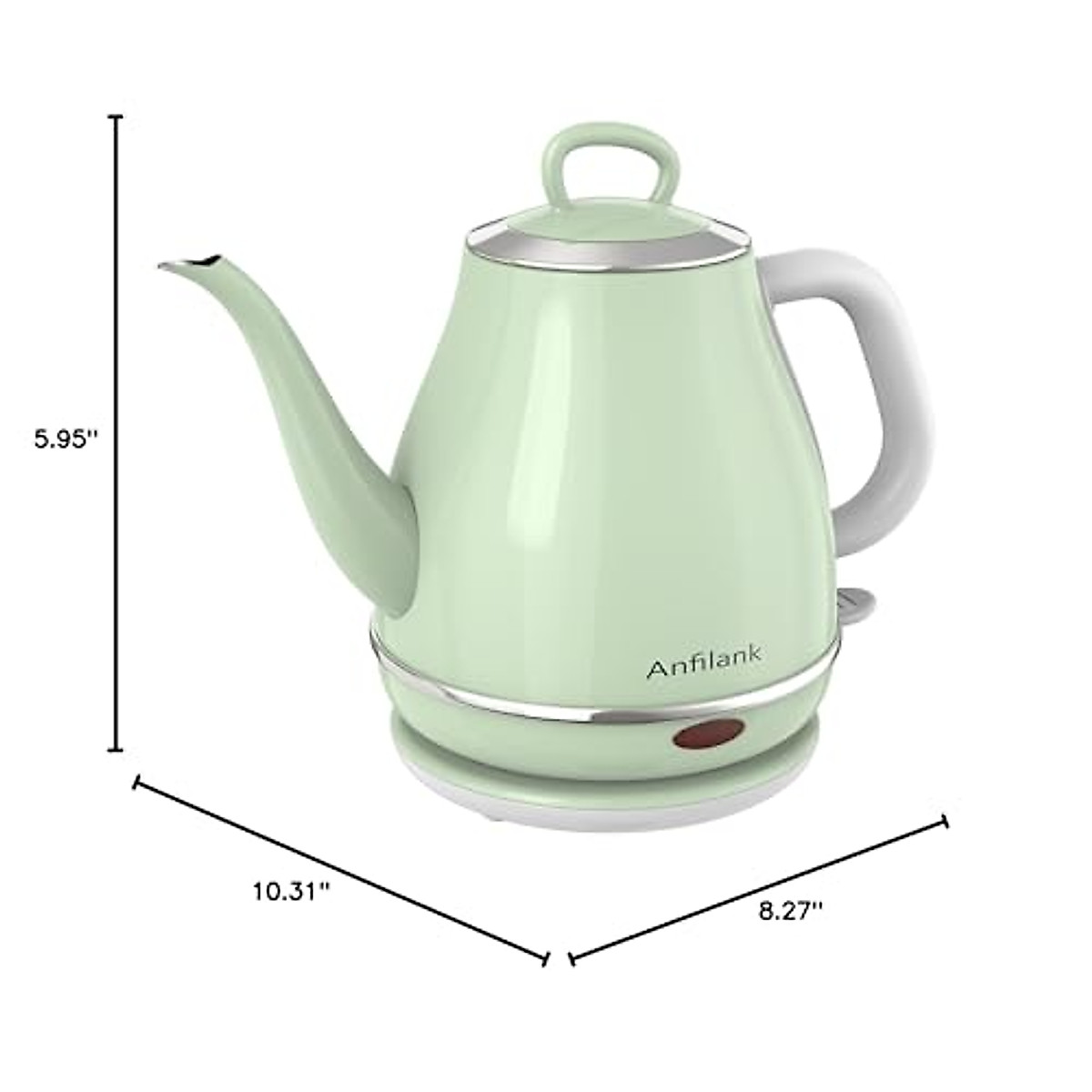 Anfilank Electric Gooseneck Kettle, 1L 1500W Fast Boil, 100% Stainless Steel BPA Free Pour-Over Coffee & Tea Kettle, Water Boiler with Auto Shut & Boil-Dry Protection, Green