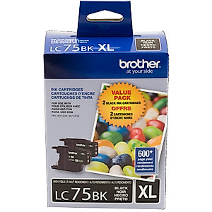 Brother Printer LC752PKS 2 Pack of LC-75BK Cartridges Ink - Retail Packaging