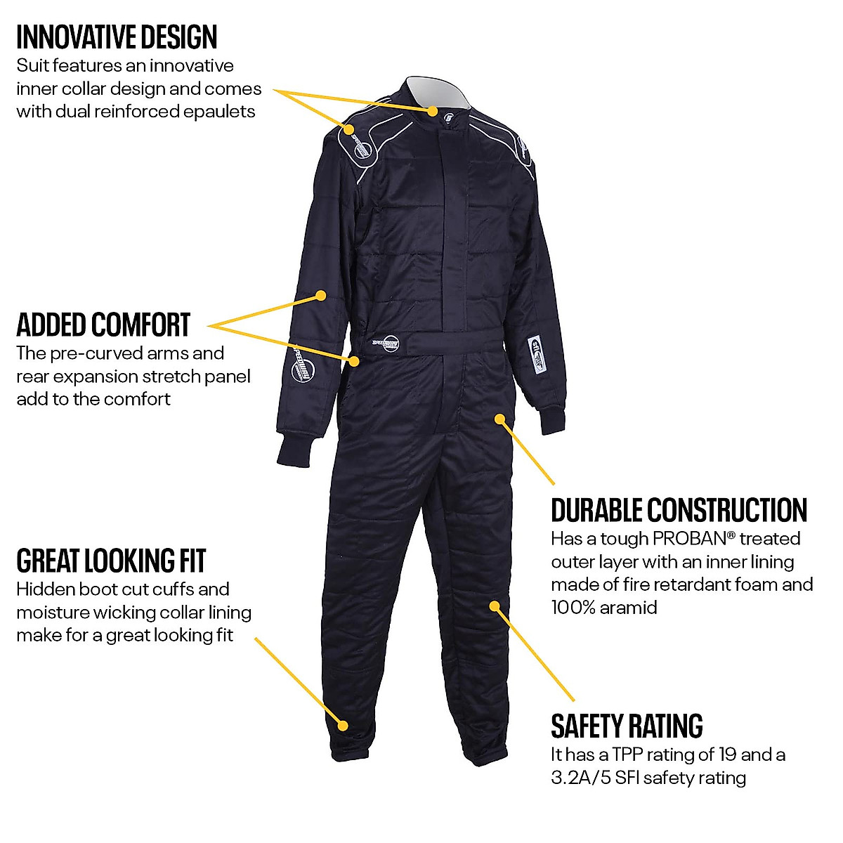 Speedway Endurance II Racing Suit, 1-Piece, Black, X-Large