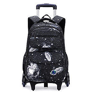 ZHANAO Rolling Backpacks for Boys Girls Trolley School Bags Starry-Sky Print Primary Middle School Boys Wheeled