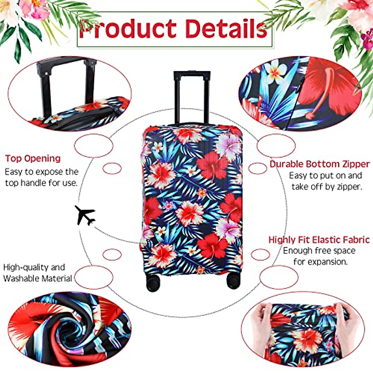 Amylove 3 Pcs Suitcase Covers Protective Washable Suitcase Protector Anti Scratch Luggage Cover Protector for 18-28 Inch Luggage (Floral)