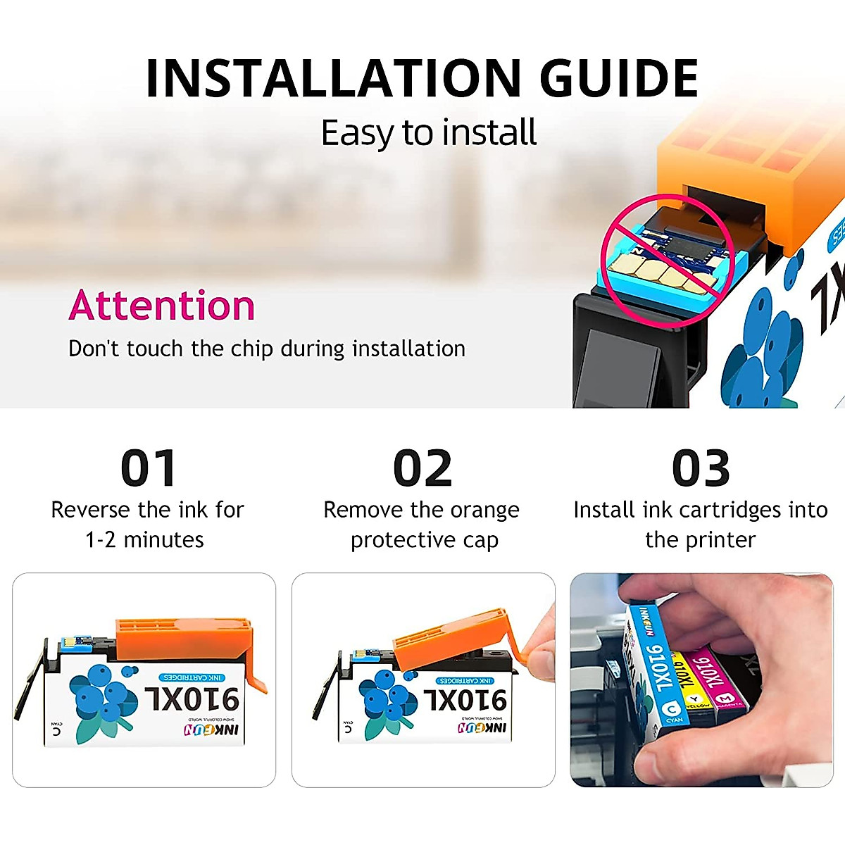 INKFUN 910 910xl Ink Cartridges Combo Pack Replacement for Printer Ink 910 for OfficeJet Pro 8020 8025 8025e 8035 8035e 8028 8022 8015 Printer, Black Cyan Magenta Yellow(4 Pack)