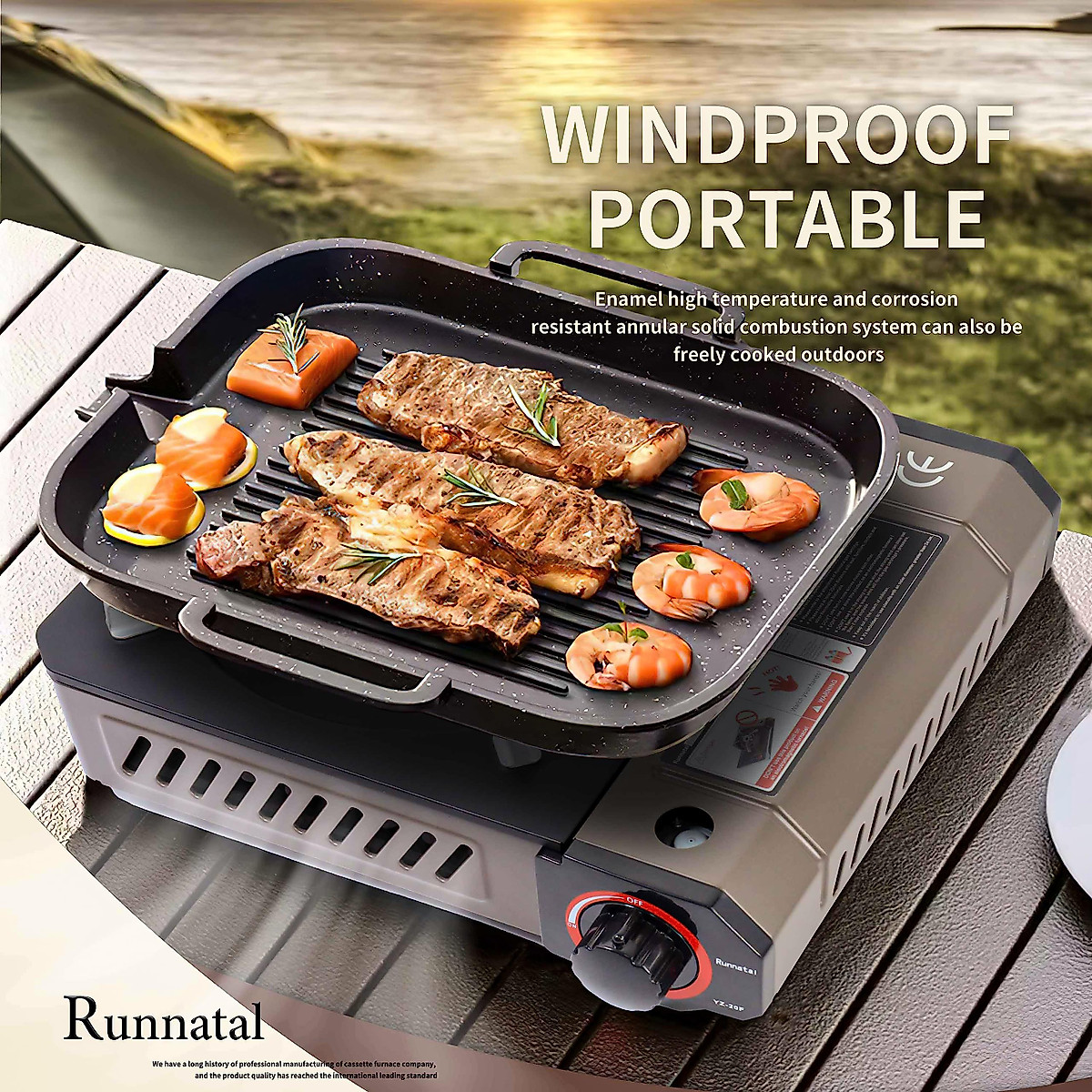 Runnatal Portable Camping Stove, 3300W High Power Butane Stove, Windproof Camping Stove, High Temperature Resistance, Perfect for Camping, Hiking and Emergency