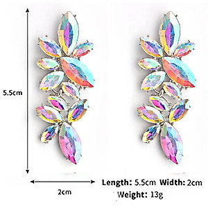 RGY Iridescent Rhinestone Earrings for Prom, Sparkling Bridal Cluster Drop Dangle Stud Earrings, AB Crystal Pageant