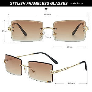 Gleyemor Rimless Rectangle Sunglasses for Women Mens Fashion Vintage Frameless Square Glasses with Gradient Lens (Gradient Tea)