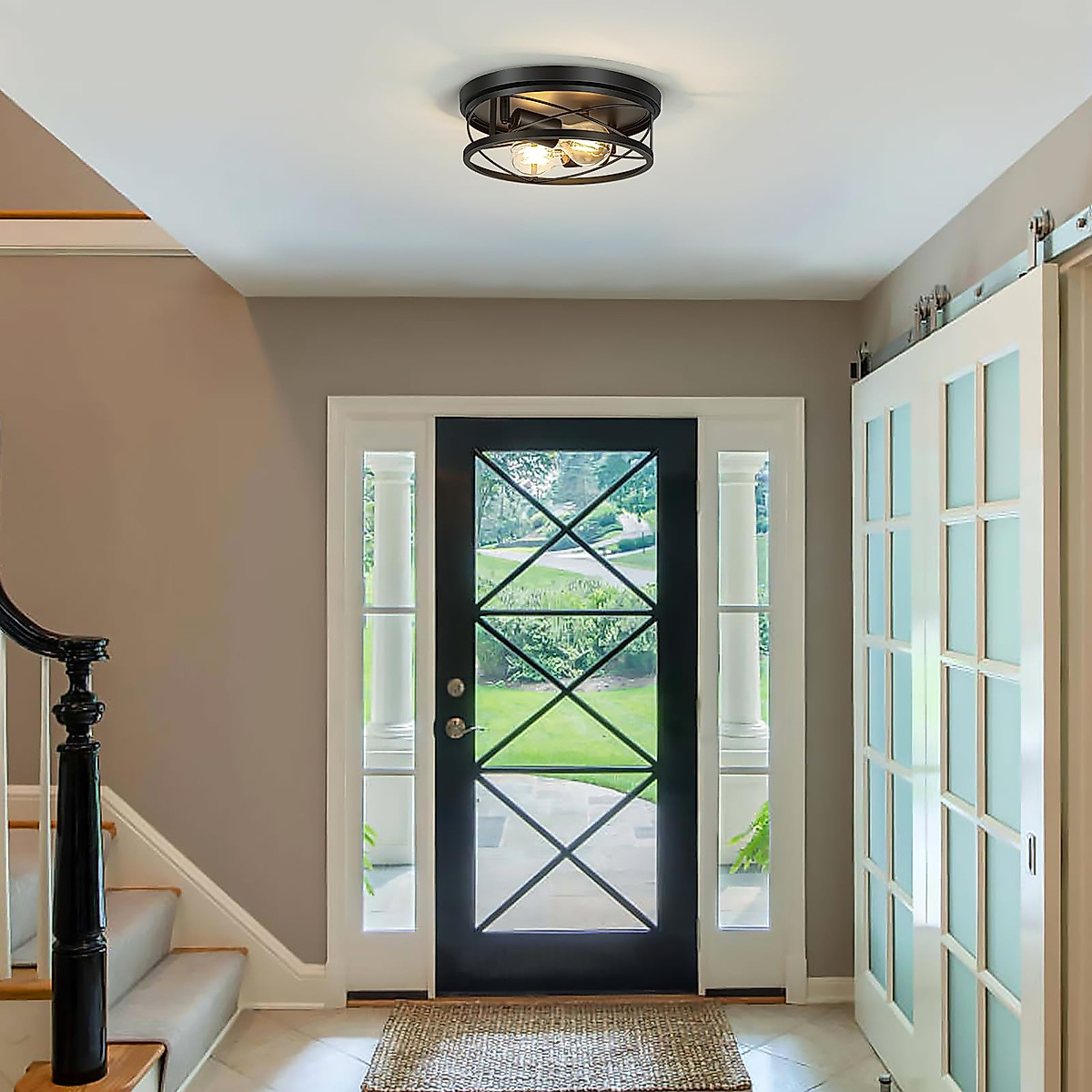 VIOLOEMI Farmhouse lights Industrial Ceiling Lamp of 2 Pack Flush Mount Hallway ceiling lights fixtures Bedroom Ceiling Lamp Kitchen round lights（Bulbs Not Included）