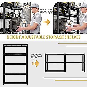 REIBII Garage Shelving Heavy Duty Garage Storage Shelves Holds 2000LBS, Adjustable Metal Shelves for Storage Industrial Shelving Unit Storage Shelf Rack for Basement 36" W x 16" D x 72" H Black
