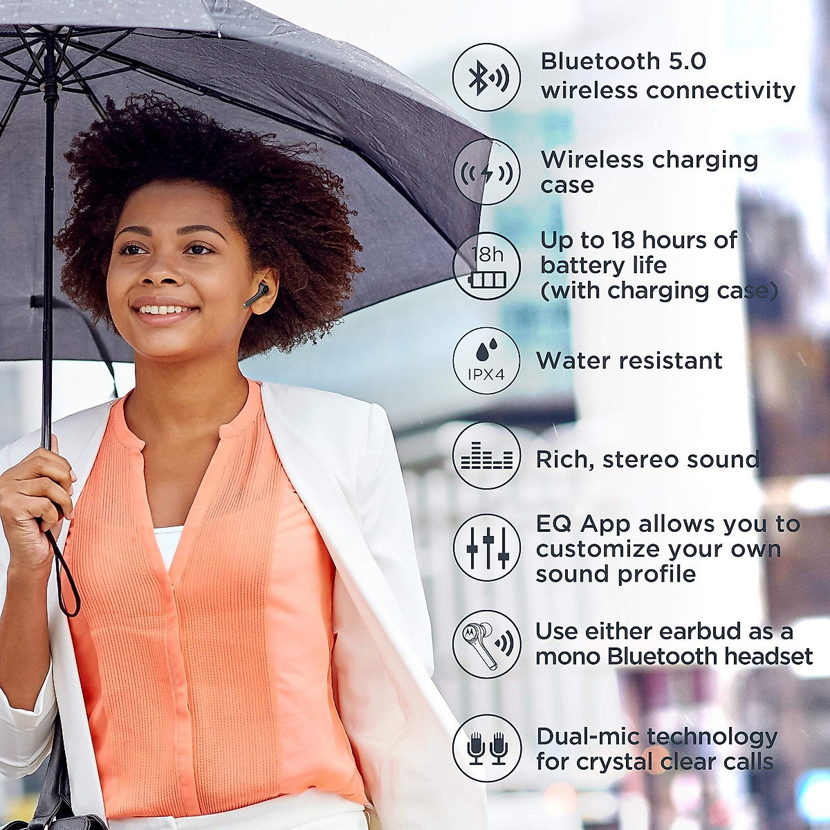 Motorola VerveBuds 800 True Wireless in-Ear Headphones - IPX4 Cordless Earbuds with Dual Noise-Cancelling Mic, Charging Case - Bluetooth 5.0 Headset Earpiece - 6H Playtime, Voice Assistant Compatible