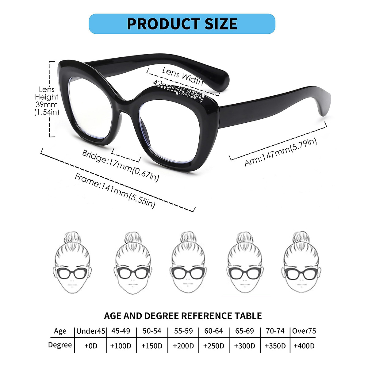 JM 3 Pack Oversized Cat Eye Reading Glasses for Women Funky Blue Light Flexible Cateye Readers +2.75