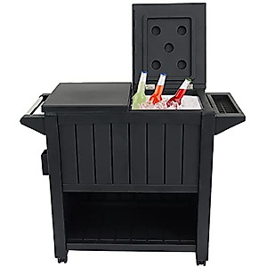 Sunnydaze Outdoor Bar Cart with Cooler, Prep Table, and Storage - Built-in Bottle Opener - Patio, Pool, Deck, and Outdoor Rolling Ice Chest - Phantom Gray