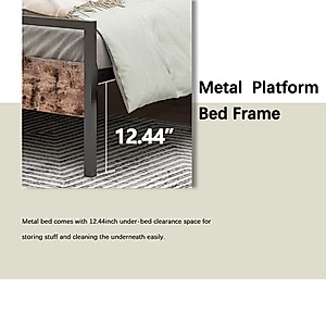 alazyhome Modern Industrial Queen Size Bed Frame Metal Platform with Rustic Wooden Headboard and Footboard, No Box Spring Needed, Noise Free, Easy Assembly Black