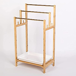 WANLISELL Freestanding Towel Rack Bathroom Bamboo Towel Holder 3 Tier Stainless Steel Stand Organizer for Bathroom, Kitchen, Pool Towel Drying Racks for Outdoor
