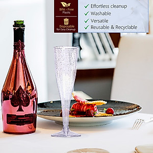 PlasticStrong Stemmed Champagne Flutes Shatterproof, Unbreakable, Reusable Plastic Champagne Flute for any occasion Set of 30 Silver Glitter wine glasses