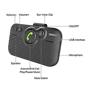 SUNITEC Handsfree Bluetooth for Cell Phone, Bluetooth 5.0 Car Speaker Motion AUTO ON Off Support Siri Voice Assistant Bluetooth Car Kit Receiver Handsfree Speakerphone with Visor Clip - BC980P