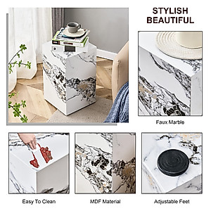 TesNus Modern Nightstand, White Bed Side Tables with Faux Marble Grain, Couch Side Tables with Cube Stylish Accent, End Table for Bedroom,Living Room (White-11.81 inch)