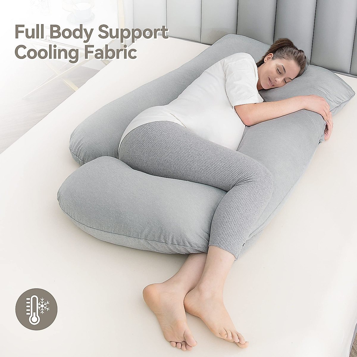 Insugar Pregnancy Pillows for Sleeping with Cooling Cover, U Shaped Body Pillows for Pregnancy, Maternity Pillow for Pregnant Women, Support Belly, Back and Knees, 55 x 28 Inch Grey