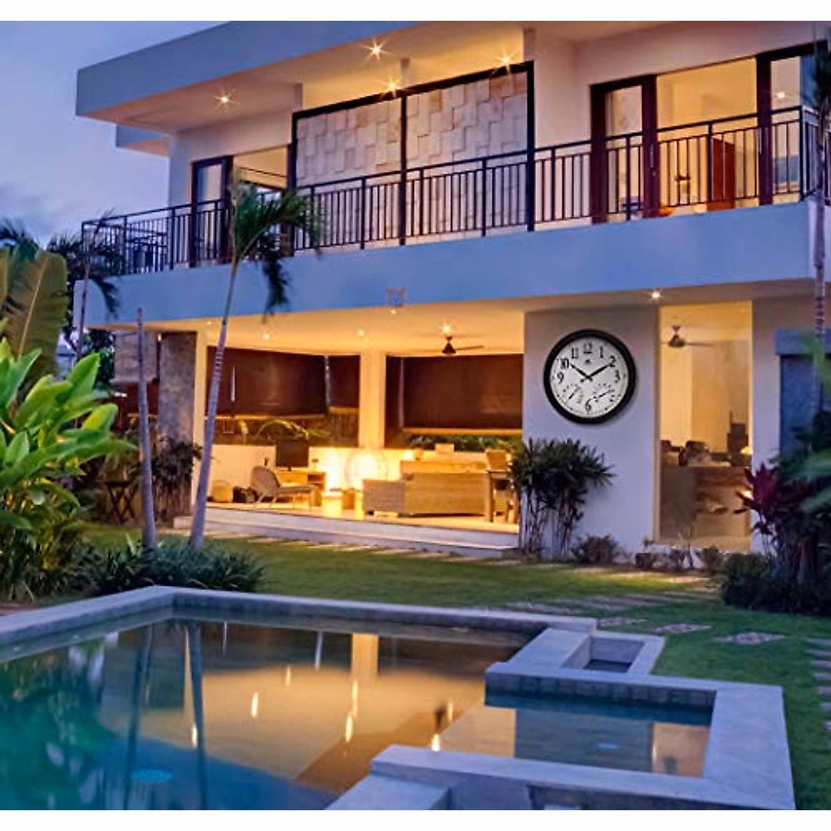 Infinity Instruments 24 inch Classic Humidity Round Wall Outdoor Indoor Thermometer Clock Hygrometer | for Patio, Pool, Garage, Large, Black/White