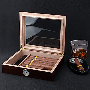 Bald Eagle Handmade Cigar Humidor, Cedar Cigar Desktop Box with Humidifier and Hygrometer, Glass Top for 25 Cigars (20-25 Cigars)