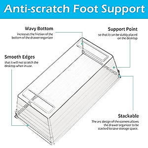 soulmate 10Pcs Clear Drawer Organizer Tray 3-Size Plastic Desk Drawer Organizations Set Bathroom Vanity Drawer Organizer Storage Tray for Makeup, Kitchen Utensils, Jewelries and Gadgets