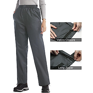 iCreek Women's Rain Pants Waterproof Hiking Pants Windproof Lightweight Over Pants Work Rain Outdoor for Golf, Fishing (Grey, Medium/31 Inseam)