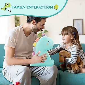 AudeRhine 11.8" Soft Dinosaur Plush Figure, Cute Fat Dino Toy Doll, Squishy Stuffed Animal for Anxiety Relief, Kids Birthday Gift (Blue)