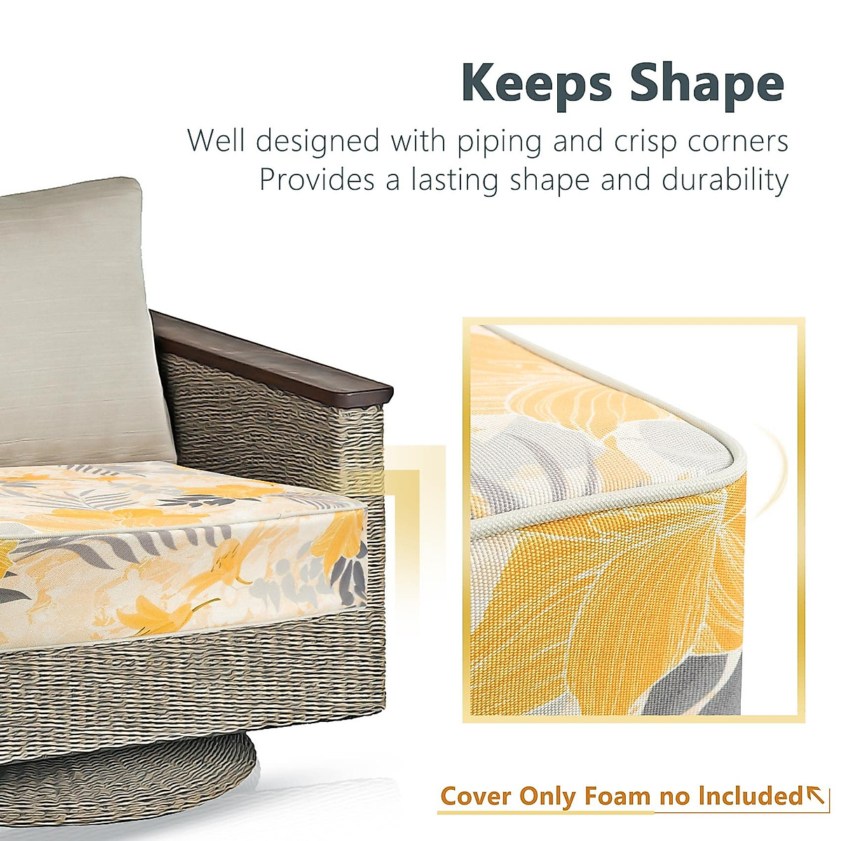 Porch Shield Outdoor Cushion Slipcovers Patio Chair Seat Cushion Covers Set 4 Waterproof Fade Resistant 20 x 18 x 4 inch, Summer Blossom