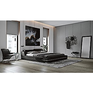 ZURI Hera Genuine Black Leather Platform Bed with Adjustable Headrests - Queen