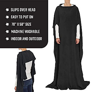 CANDY CANE Premium Wearable Blanket 70"x50" with Three Holes - Super Soft, Lightweight, Microplush, Cozy and Functional Throw Blanket for Adult, Women and Men (Black Licorice)