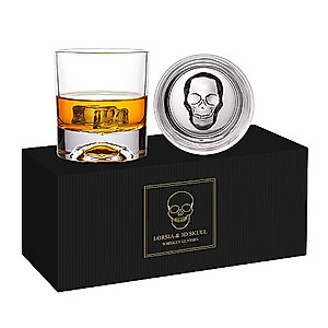 Skull Whiskey Rocks Glass, Crystal Bourbon Glasses Set of 2 In Gift Box - 10 Oz Old Fashioned Glasses for Scotch Cocktail Rum Cognac Vodka Liquor, Halloween, Christmas,Thanksgiving Gifts for Men