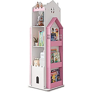 QQXX 360° rotatable Bookshelf,Children's Floor-Standing Display Shelf Bookshelf with Storage Racks on Both Sides Suitable for Family Study Dormitory Bedroom bookcases(2 Tier, Pink)