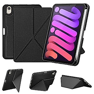 DTTO Case for iPad Mini 6th Gen 8.3 Inch 2021 with Pencil Holder, Multi - Angle Magnetic Standing Cover with TPU Back Shell [Auto Wake/Sleep], Black