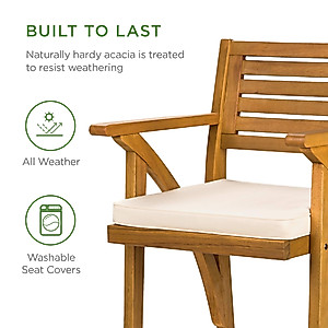 Best Choice Products Set of 2 Outdoor Acacia Wood Bar Stools Bar Chairs for Patio, Pool, Garden w/Weather-Resistant Cushions - Teak Finish