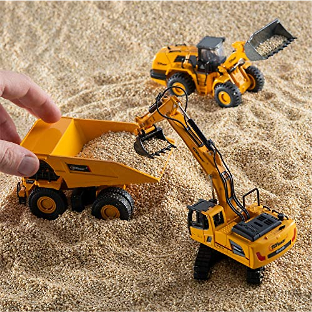 Top Race 3-Piece Construction Toys - Metal Construction Set Includes Loader, Excavator, and Dump Truck Toy - 1:60 Scale Realistic Construction Truck Toys Ideal Birthday for Kids