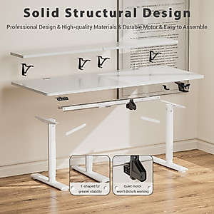Kemon Electric Standing Desk with Monitor Stand, 55 x 24 Inch Height Adjustable Sit Stand up Desk, Home Office Computer Workstation with Cup Holder and Hook, Stand Table for Work, Carbon Black
