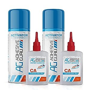 Adhesive Guru CA Glue with Activator Woodworking (2 x 3.5 oz - 2 x 13,5 fl oz) Ca Glue for Woodworking, Cyanoacrylate Glue and Activator (2 Pack)
