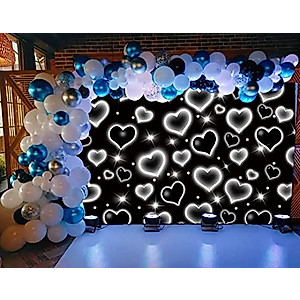 DYANG Early 2000s Backdrop for Black Heart Party Photo Backdrop Glitter Heart Sweet 16 18th 21th 30th Women Men Happy Birthday Photography Background Selfile Wall Decor (Black)