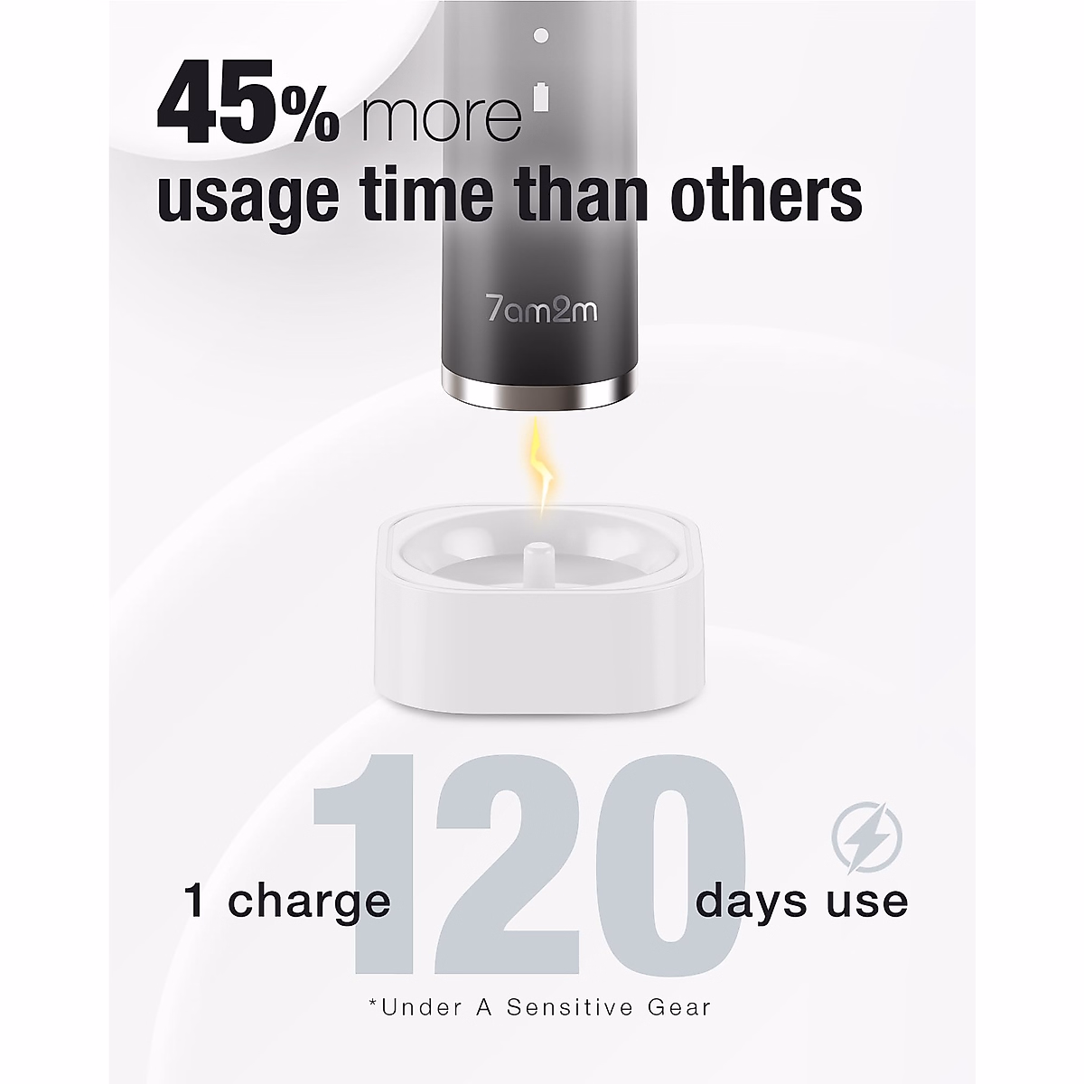 7AM2M Sonic Electric Toothbrush with 6 Brush Heads for Adults&Kids, One Charge for 120 Days, Wireless Fast Charge, 5 Modes, 40000VPM Powered Toothbrush, 2 Minutes Built in Smart Timer (Black)