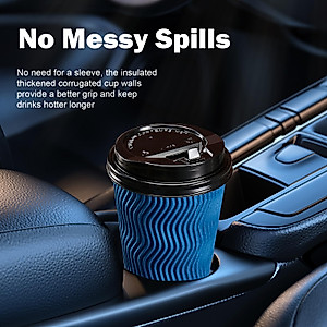 SIUQ 80 Pack 16 oz Disposable Coffee Cups with Lids and Straws, Insulated Ripple Wall To Go Paper Coffee Cups for Coffee, Hot Chocolate and Hot Tea Drinks - Navy