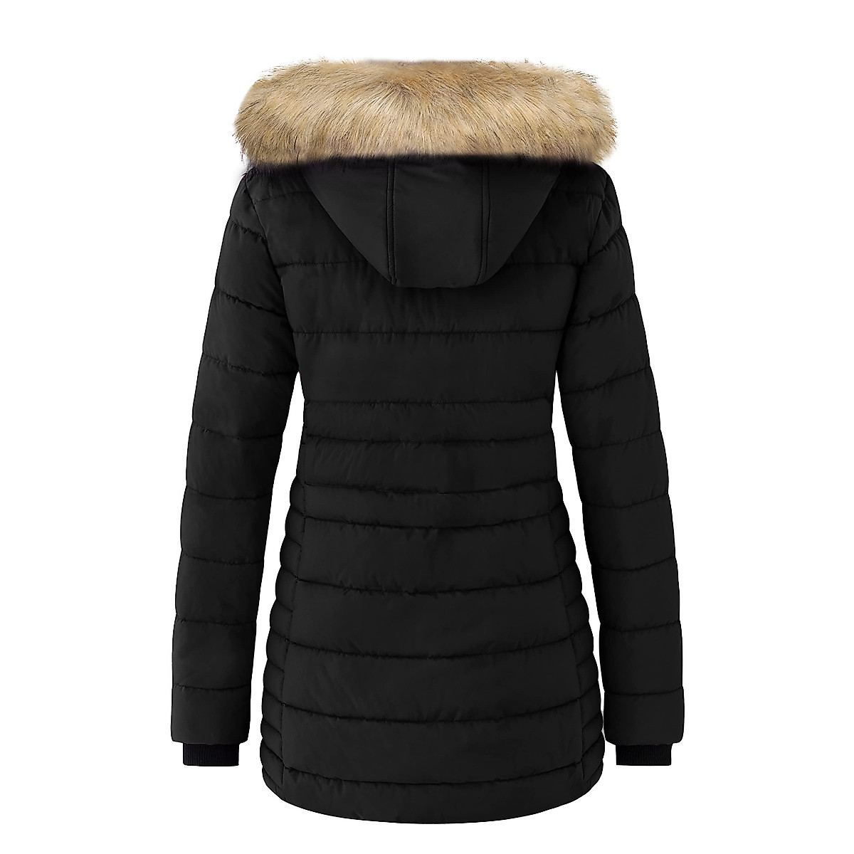 wantdo Women's Recycled Windproof Winter Coat Thicken Long Puffer Coat Black XL