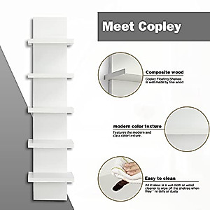 Homaterial 5 Tier Wall Shelf Unit,White Vertical Floating Shelf-Narrow Decorative Wall Mount Modern Wall Decor Shelves for Bedrooms, Living Rooms 5.5" x 7.2" x 31"