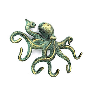 Handcrafted Nautical Decor Antique Bronze Cast Iron Octopus Hook 11" - Decorative Hook - Sealife Metal Wal