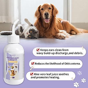 Dog Ear Cleaner, Dog Ear Cleaning Solution for Dog Ear Infection Treatment, Soothes Ear Inflammation, Itch Relief, Removes Wax, Odor, with 10 Cotton Swabs