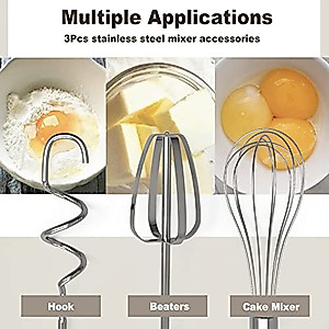 EASYDRILL 3Pcs Hand Mixer Attachments Set for Electric Drill,Stainless Steel Kitchen Mixer Handheld Attachments Set 7.5inch for Electric Drill Dishwasher Safe(1 Beater, 1 Dough Hooks, 1 Balloon Whisks)