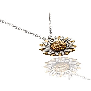 quan jewelry Sunflower Necklace for Women, Gift for Mother with Inspirational Greeting Card (Two Tone)