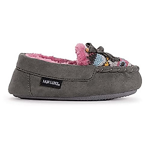 MUK LUKS Patterned Moccasins, Dark Grey Heather, X-Small Unisex Little_Kid