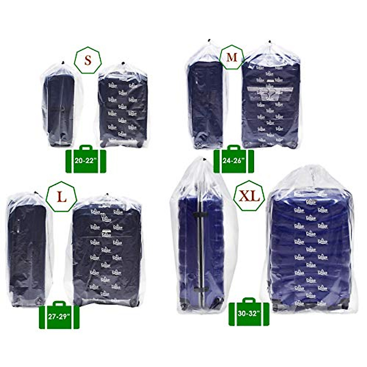 Dust Cover Big Plastic Drawstring Bags Multi-Purpose for Storage and Keeping Luggage, Big Dolls, Blankets, Pillows, Suitcase Good for Household Organizing Reusable Set of 4 bags Size S, M, L, XL