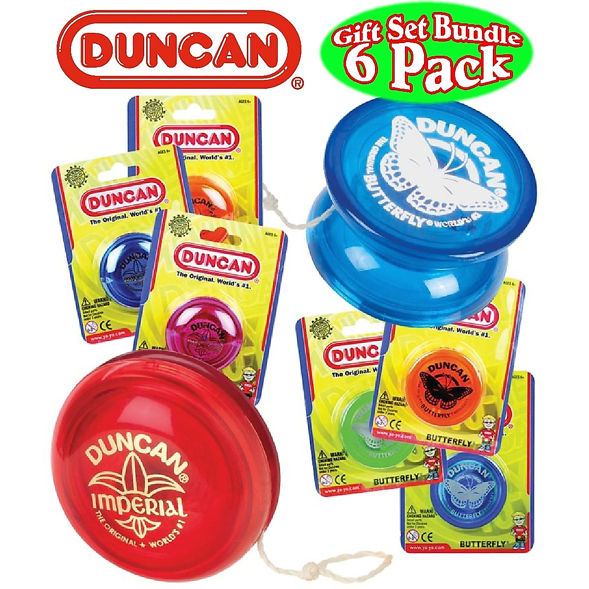 Duncan Yo-Yo Imperial (3) & Butterfly (3) Deluxe Gift Set Bundle - 6 Pack (Assorted Colors)